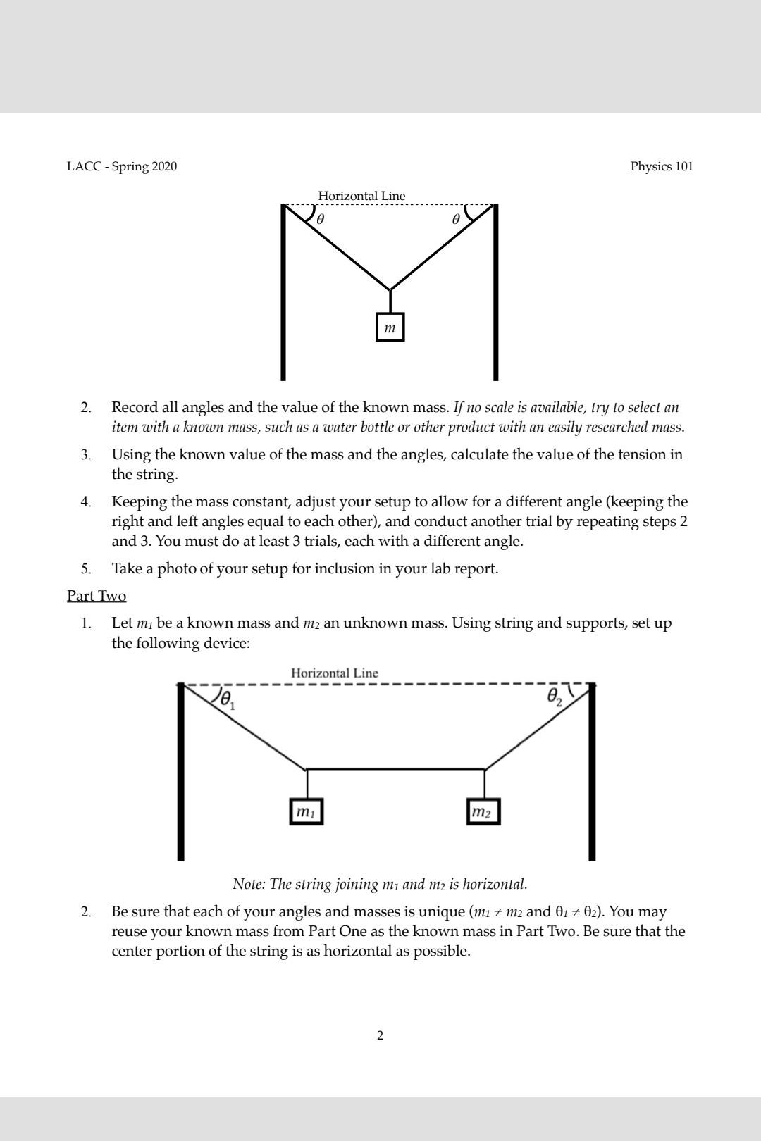 . LACC - Spring 2020 Physics 101 Lab 5: FORCES & | Chegg.com