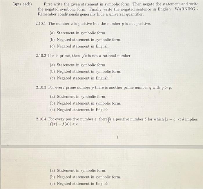 Solved First write the given statement in symbolic form. | Chegg.com