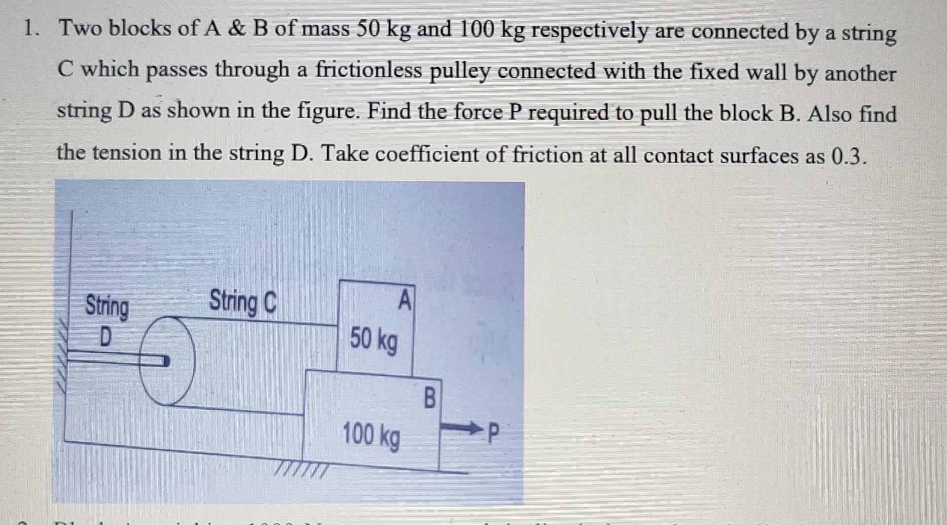 Solved 1. Two blocks of A & B of mass 50 kg and 100 kg | Chegg.com