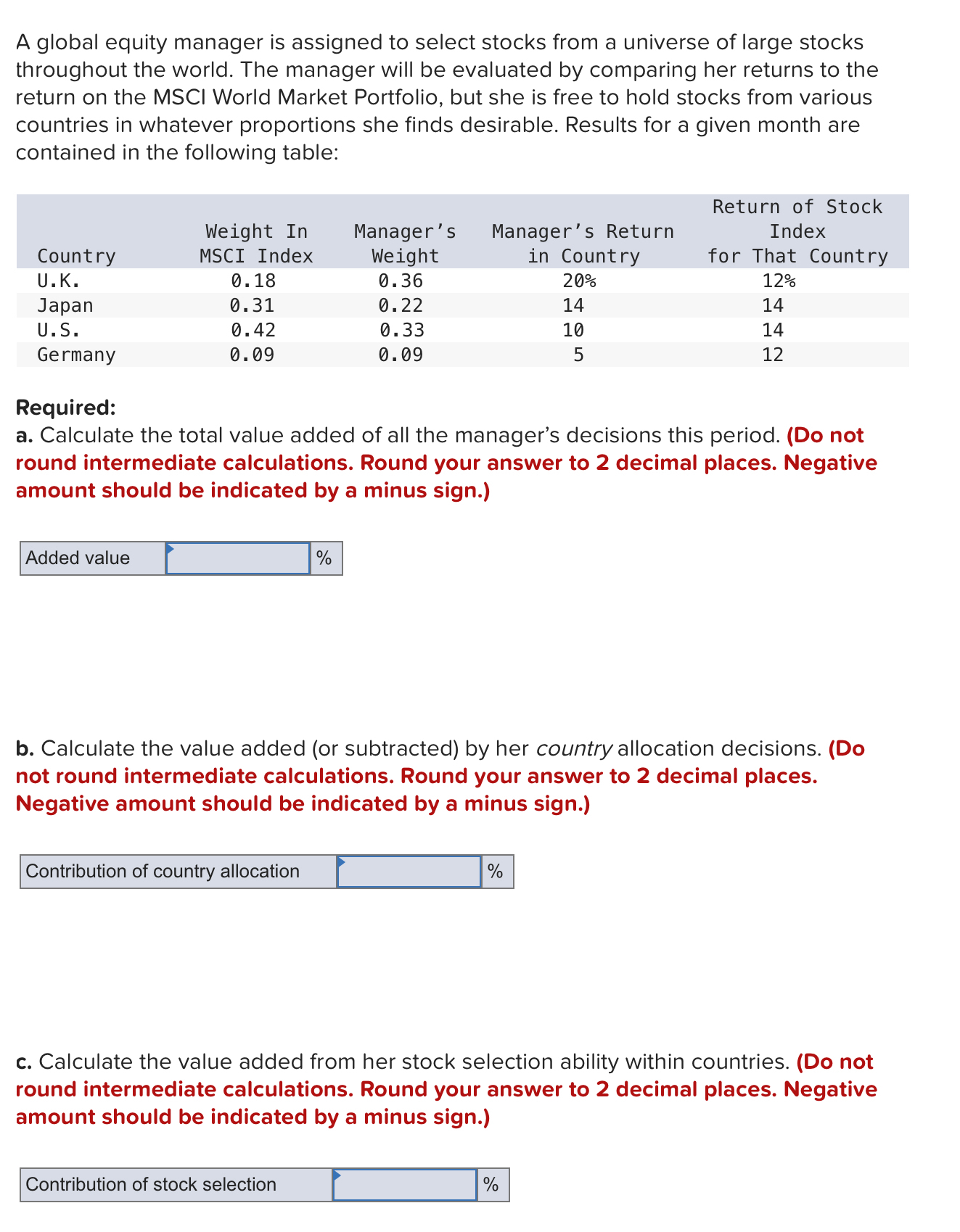 Solved A global equity manager is assigned to select stocks | Chegg.com