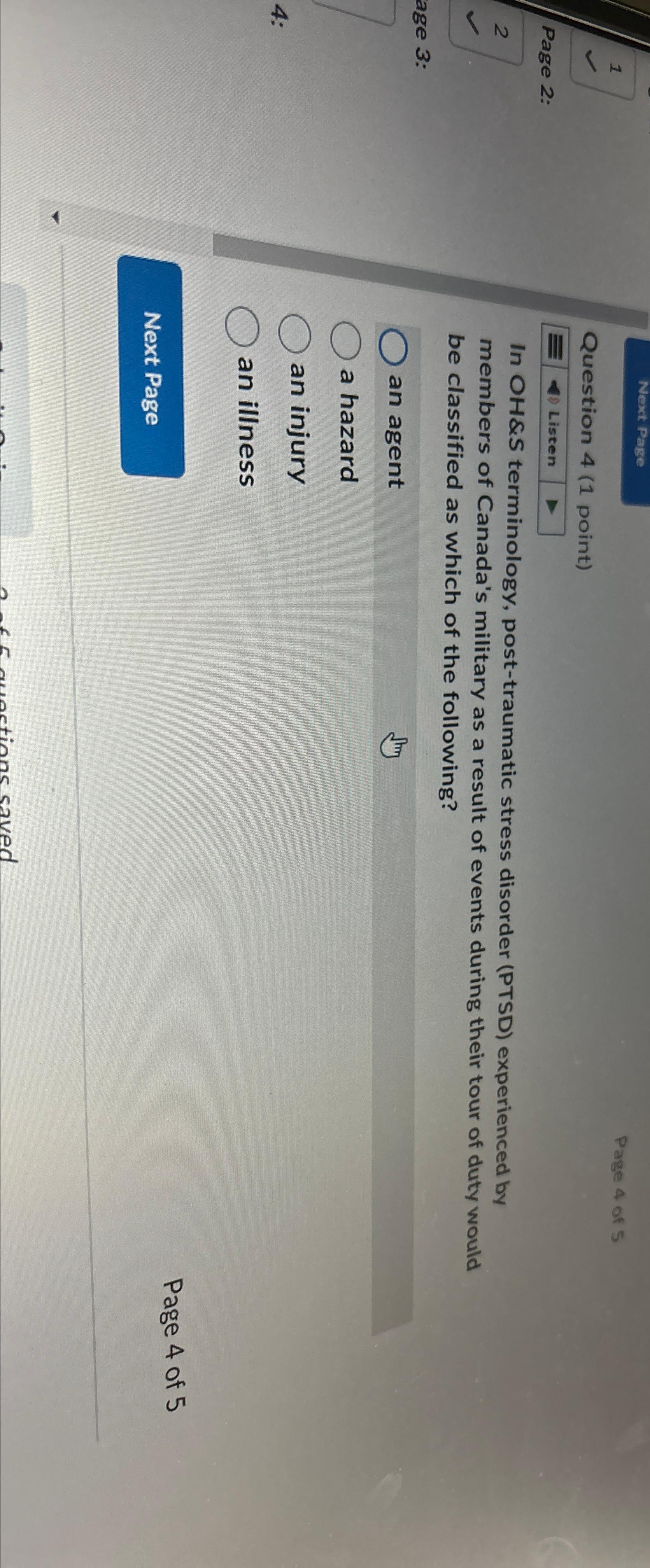 Solved Page 4 ﻿of 5Question 4 (1 ﻿point)Page 2:LiscenIn OH&S | Chegg.com