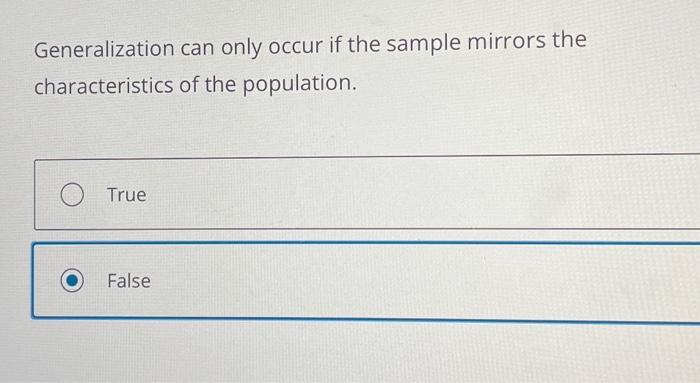 Solved Generalization can only occur if the sample mirrors | Chegg.com
