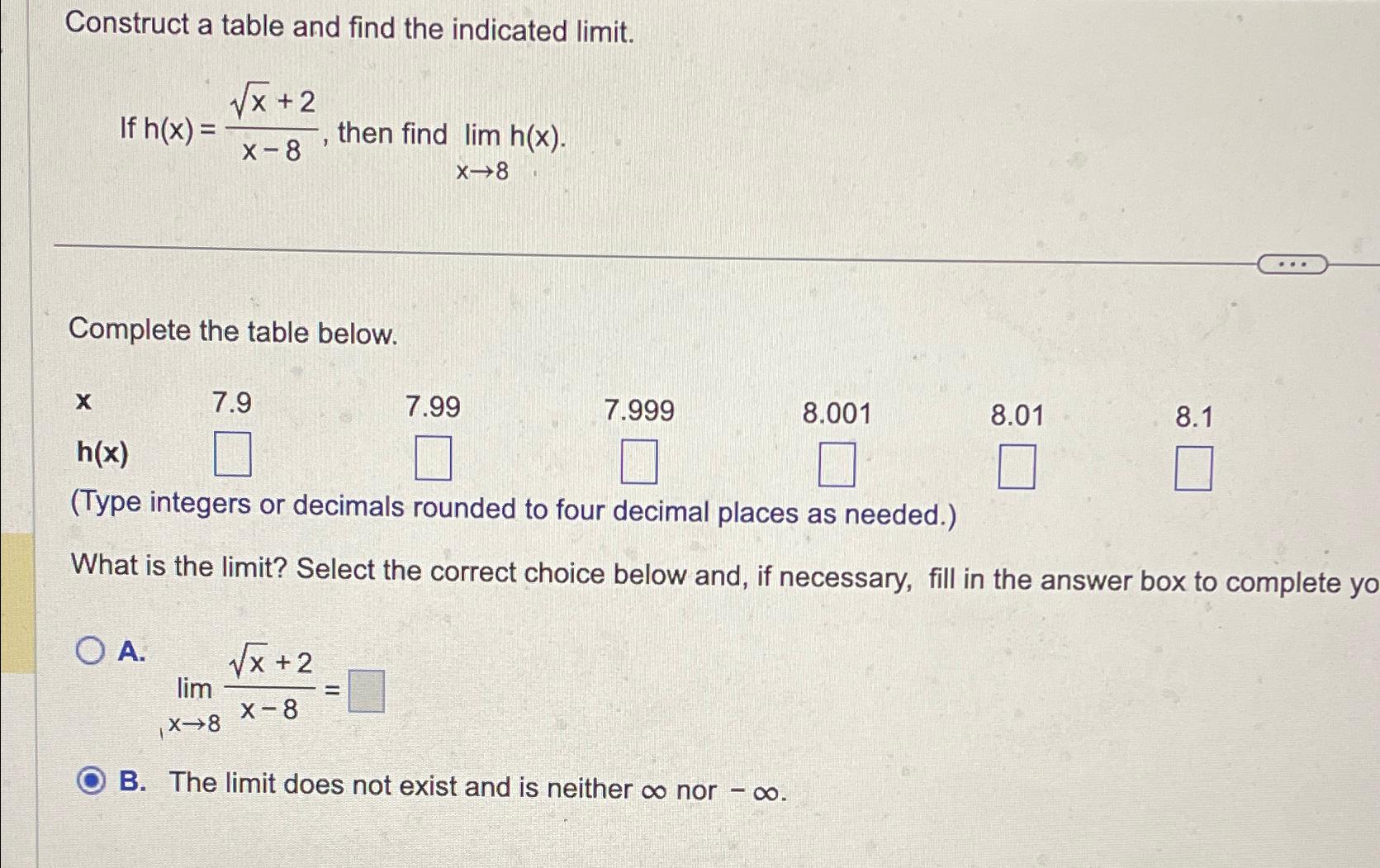 Solved Construct a table and find the indicated limit.If | Chegg.com