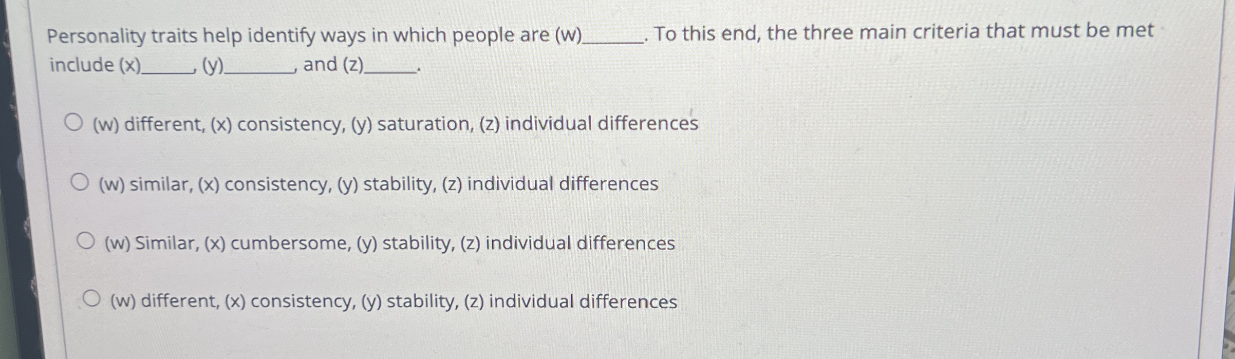 Solved Personality traits help identify ways in which people | Chegg.com