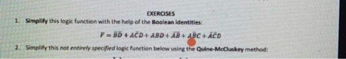 Solved Exercises 1 Simplify This Logic Function With The