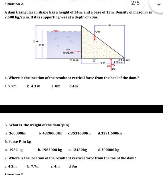 Solved Situation 2 2/5 A dam triangular in shape has a | Chegg.com
