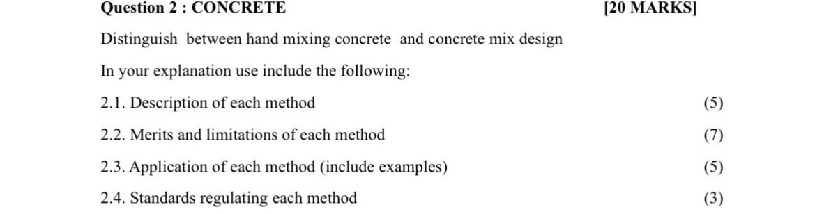 Question 2 ﻿: CONCRETE[20 ﻿MARKS]Distinguish between | Chegg.com