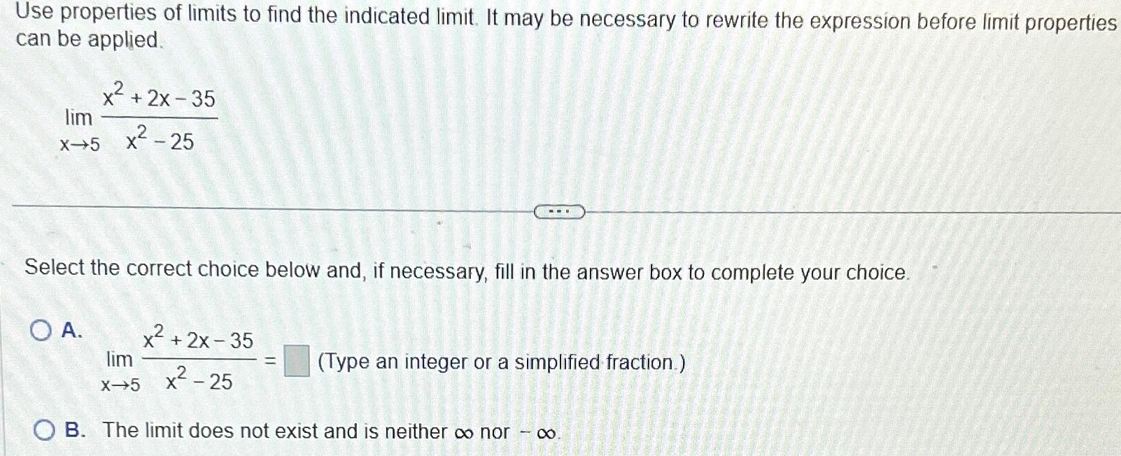 Solved Use properties of limits to find the indicated limit. | Chegg.com