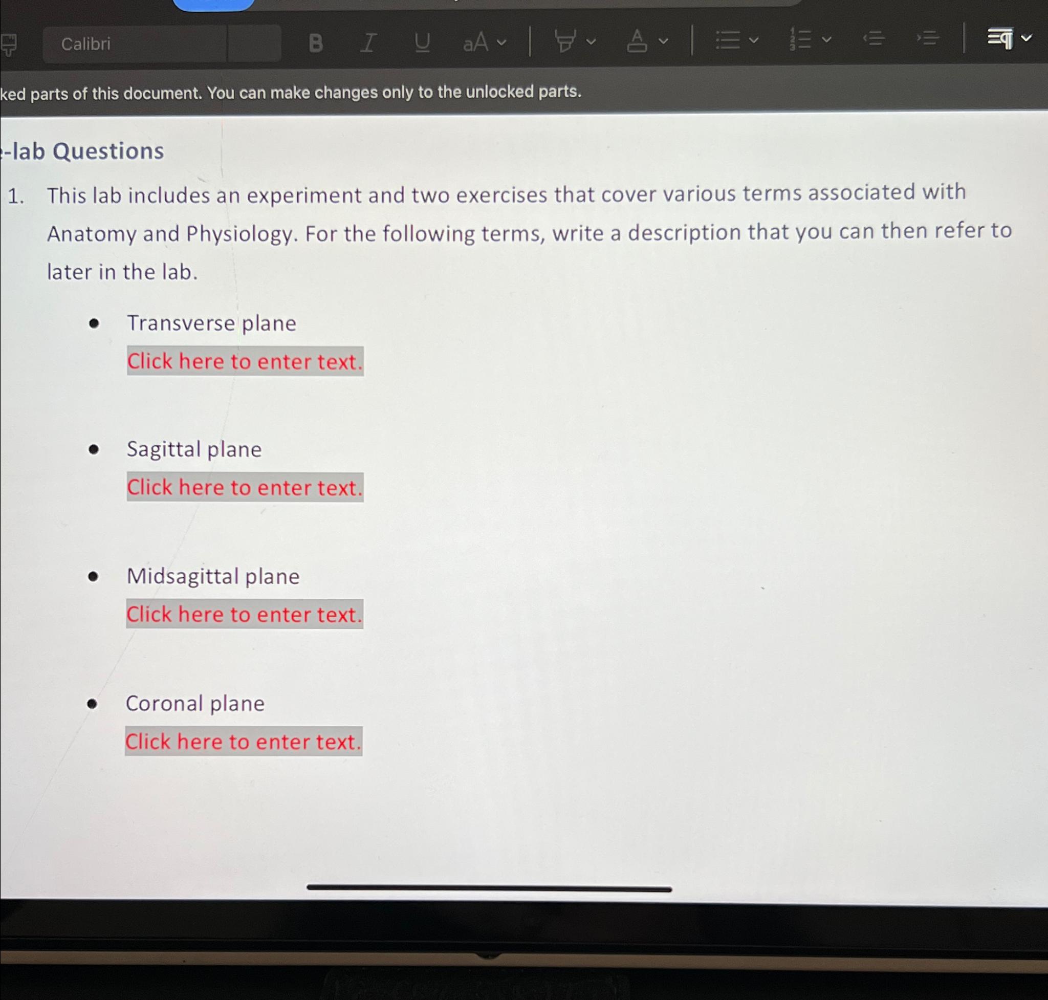 Solved ked parts of this document. You can make changes only | Chegg.com