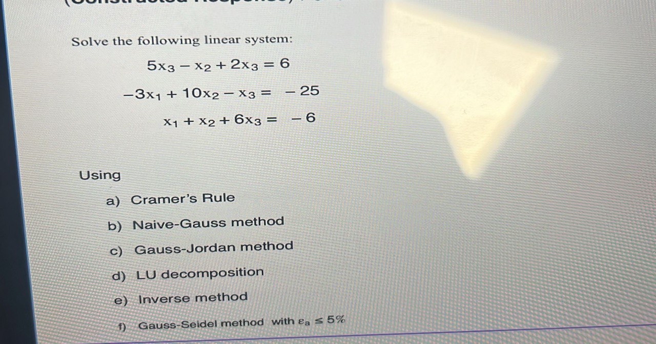 Solved Solve the following linear | Chegg.com
