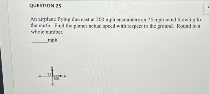 Solved QUESTION 25 An airplane flying due east at 200 mph | Chegg.com