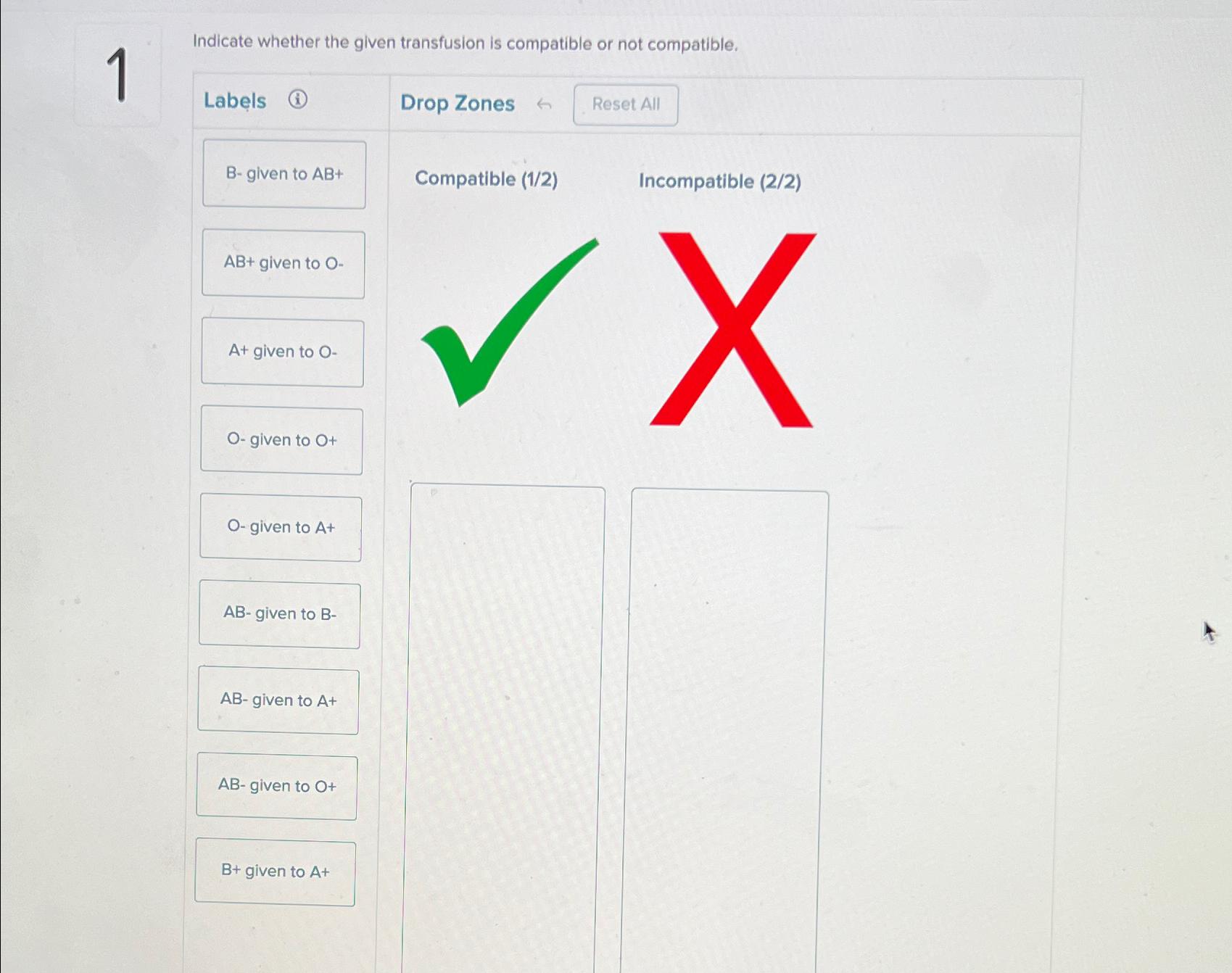 Solved 1Indicate whether the given transfusion is compatible | Chegg.com Solved 1Indicate whether the given transfusion is compatible | Chegg.com