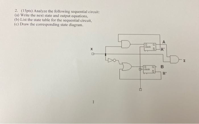 Solved 2. (15pts) Analyze the following sequential circuit: | Chegg.com