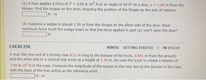Solved (a) A man applies a force of F=3.00×102 N at an angle | Chegg.com