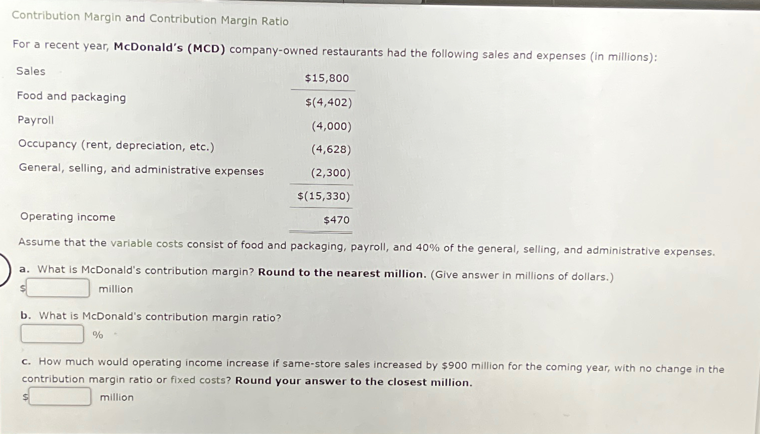 Solved Contribution Margin And Contribution Margin Ratiofor