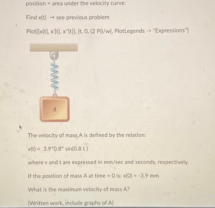 position = area under the velocity curve: Find x(t)→ | Chegg.com