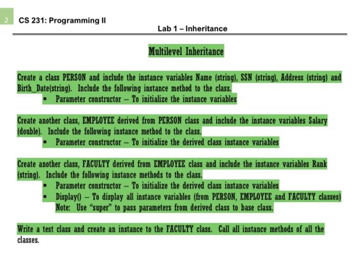 Solved Multilevel InheritanceCreate a class PERSON and | Chegg.com