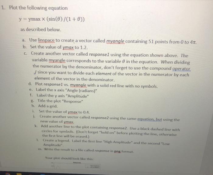 Solved 1. Plot the following equation y = ymax X | Chegg.com
