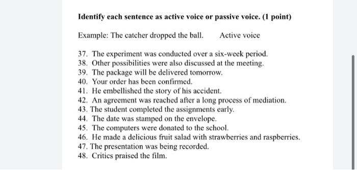Solved Identify each sentence as active voice or passive | Chegg.com