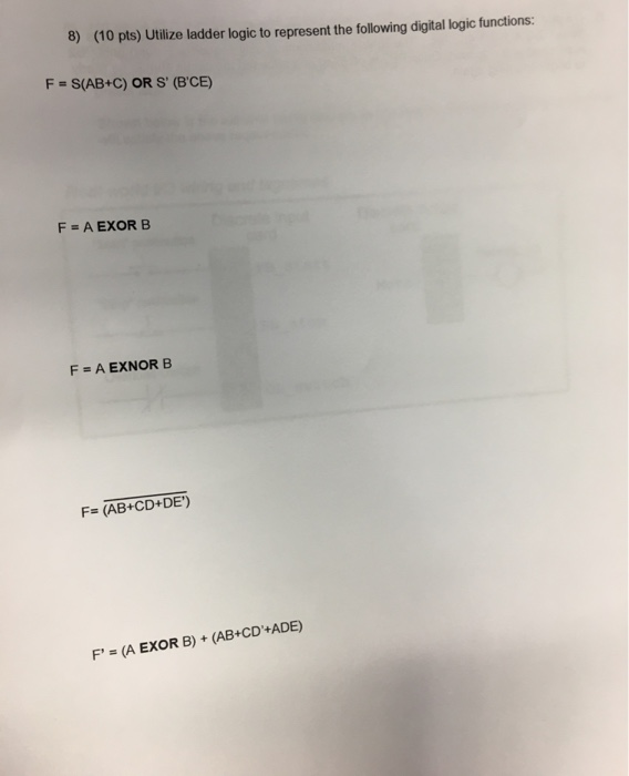 Solved 8) (10 pts) Utilize ladder logic to represent the | Chegg.com