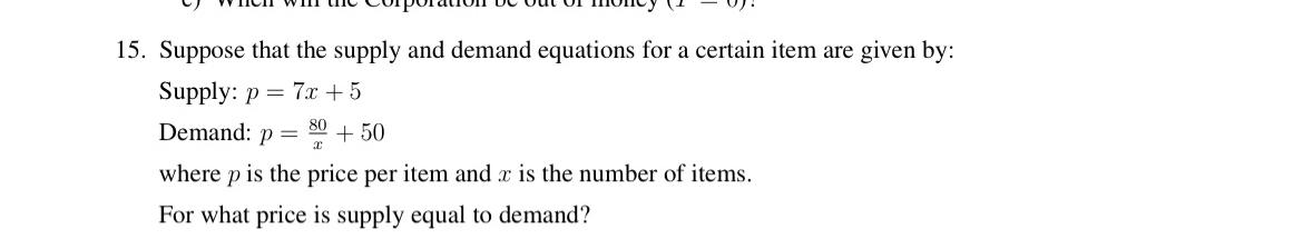 Solved Suppose that the supply and demand equations for a | Chegg.com