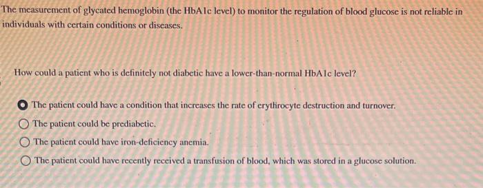 Solved The measurement of glycated hemoglobin (the HbAlc | Chegg.com