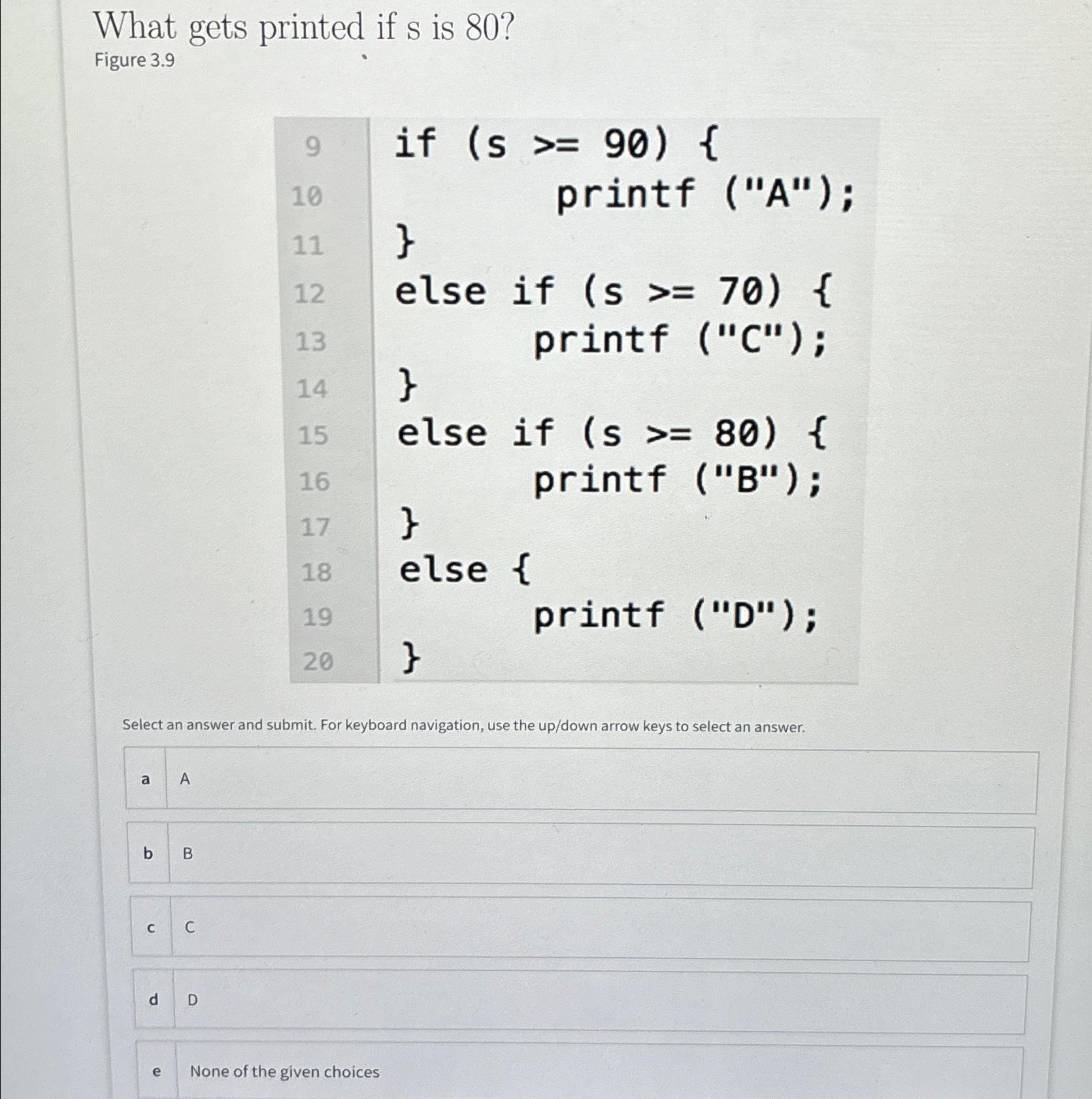 Solved What gets printed if s ﻿is 80?Figure 3.9if }printf | Chegg.com