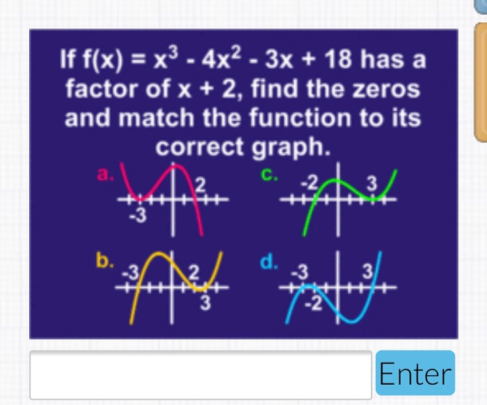 Solved If f(x) = x3 - 4x2 - 3x + 18 has a factor of x + 2, | Chegg.com