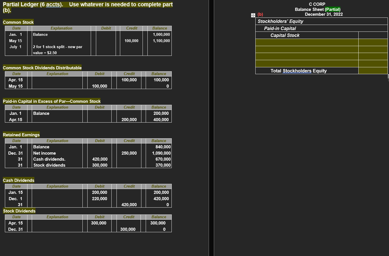 Solved (b) ﻿Using the partial ledger below, to prepare the | Chegg.com