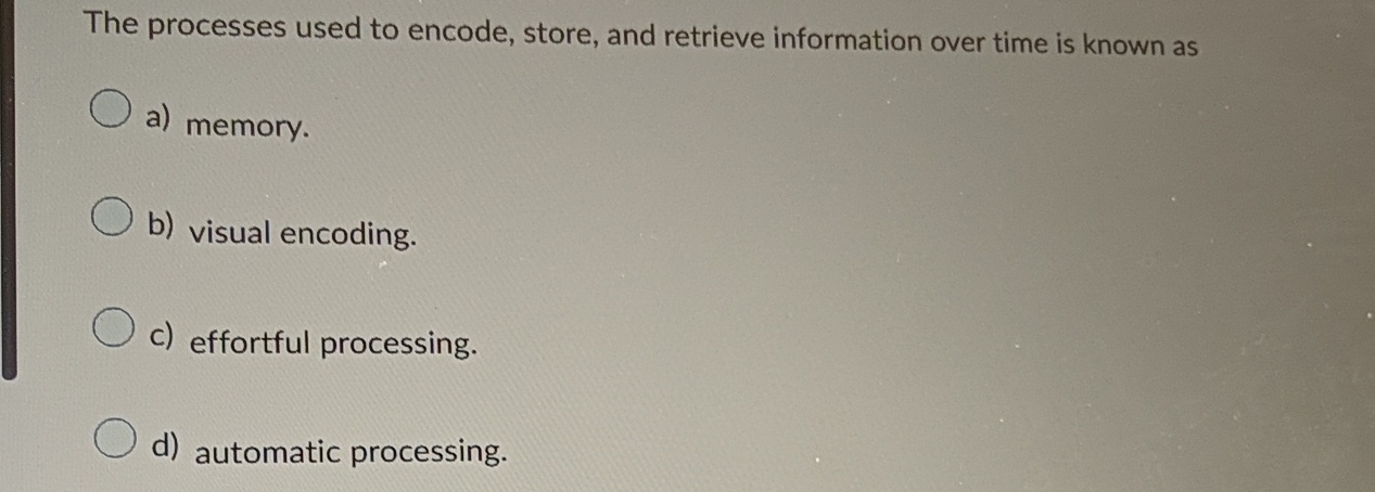 Solved The processes used to encode, store, and retrieve | Chegg.com