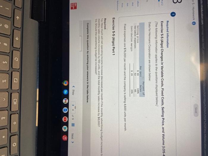 Solved Required information Exercise 5.5 (Algo) Changes in | Chegg.com