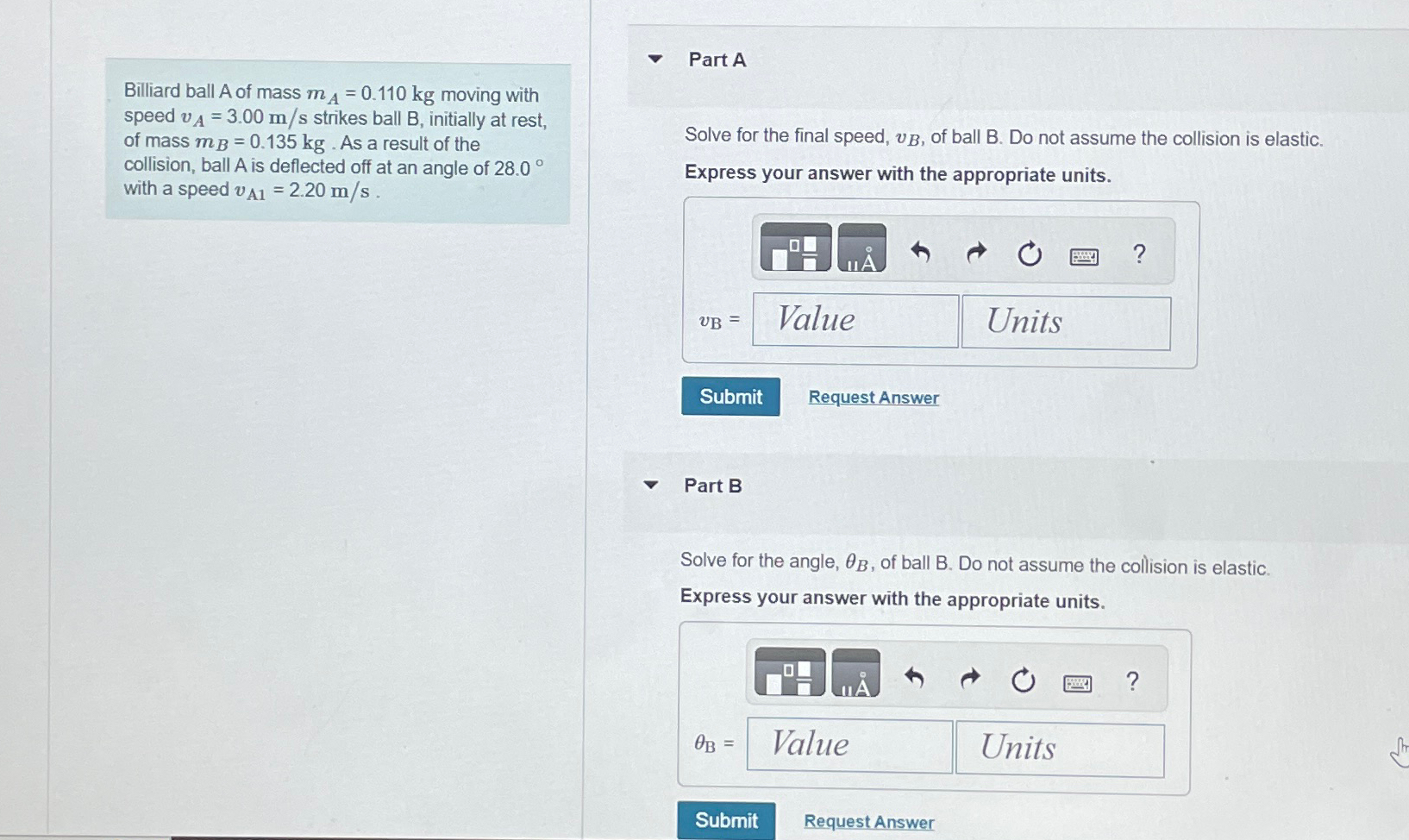 Solved Billiard ball A of mass mA=0.110kg ﻿moving with speed | Chegg.com