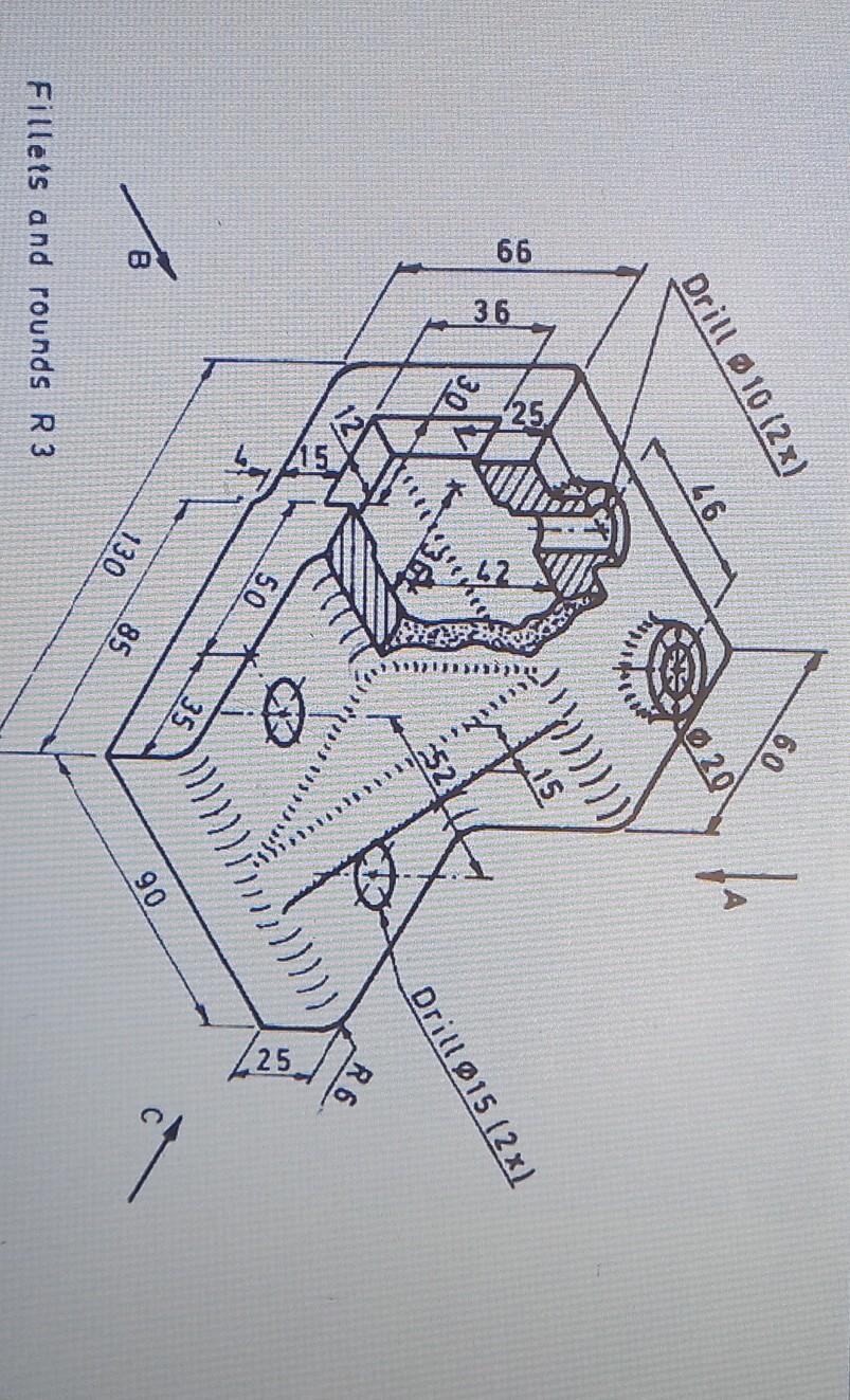 Solved Draw three views of the guide block as indicated. The | Chegg.com