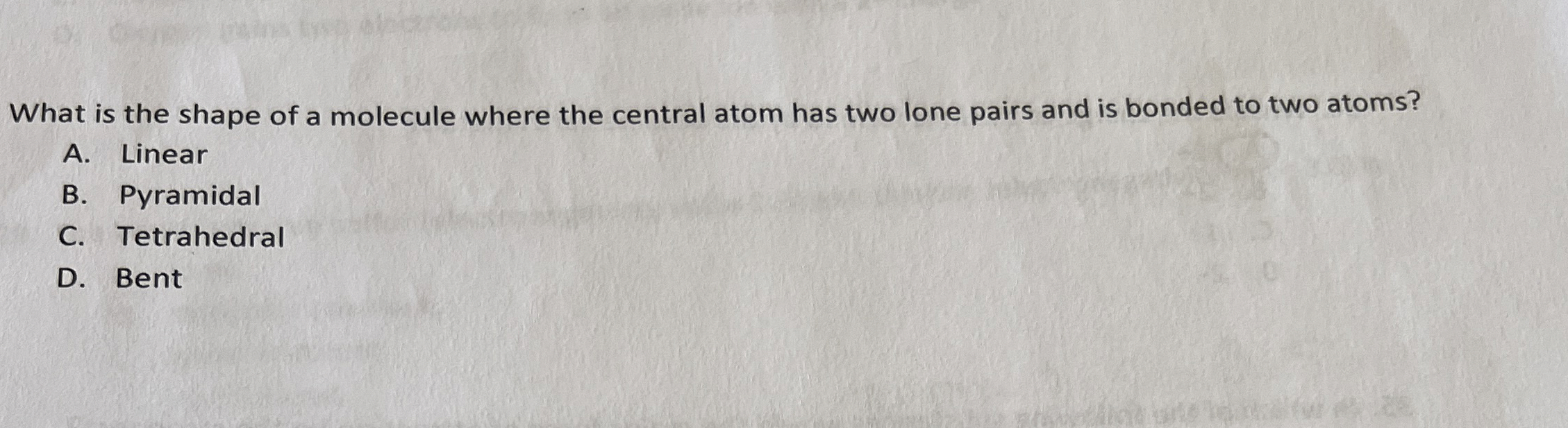 Solved What is the shape of a molecule where the central | Chegg.com