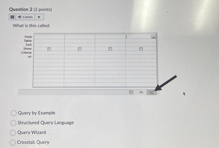 Solved What is this called: Query by Example Structured | Chegg.com