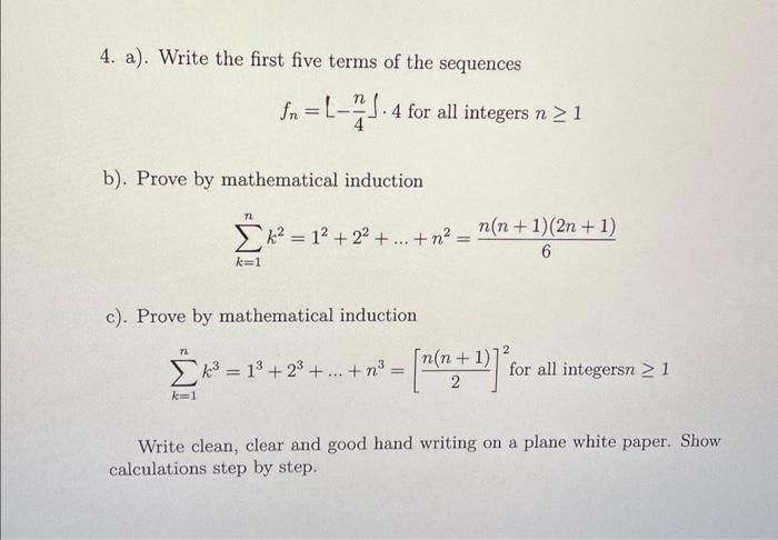 Solved 4. a). Write the first five terms of the sequences | Chegg.com