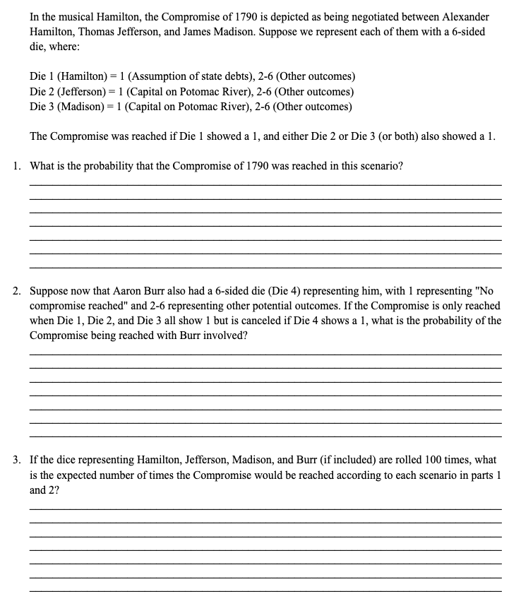 Solved In the musical Hamilton, the Compromise of 1790 ﻿is | Chegg.com