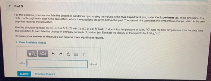 Solved Enthly LAB Simulation - Calorimetry and Enthalpy of | Chegg.com