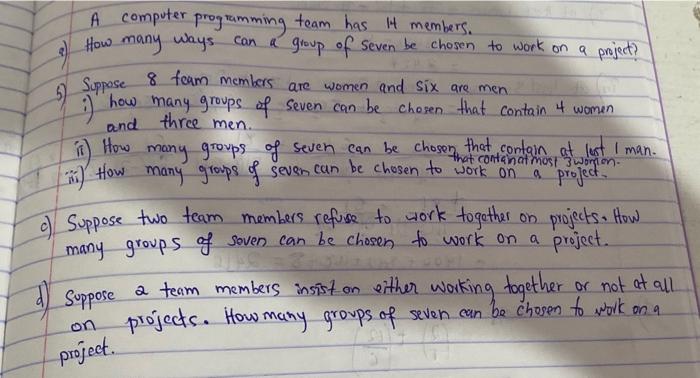 Solved are A computer programming team has H members. A How | Chegg.com