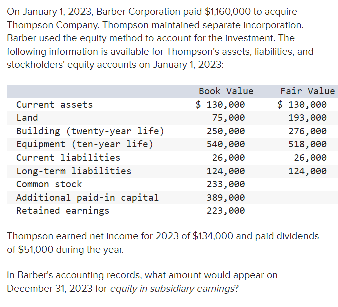 Solved On January 1, 2023, ﻿Barber Corporation paid | Chegg.com
