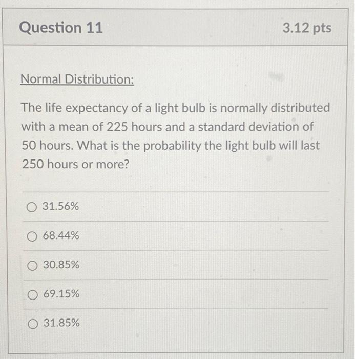 Solved Normal Distribution: The life expectancy of a light | Chegg.com