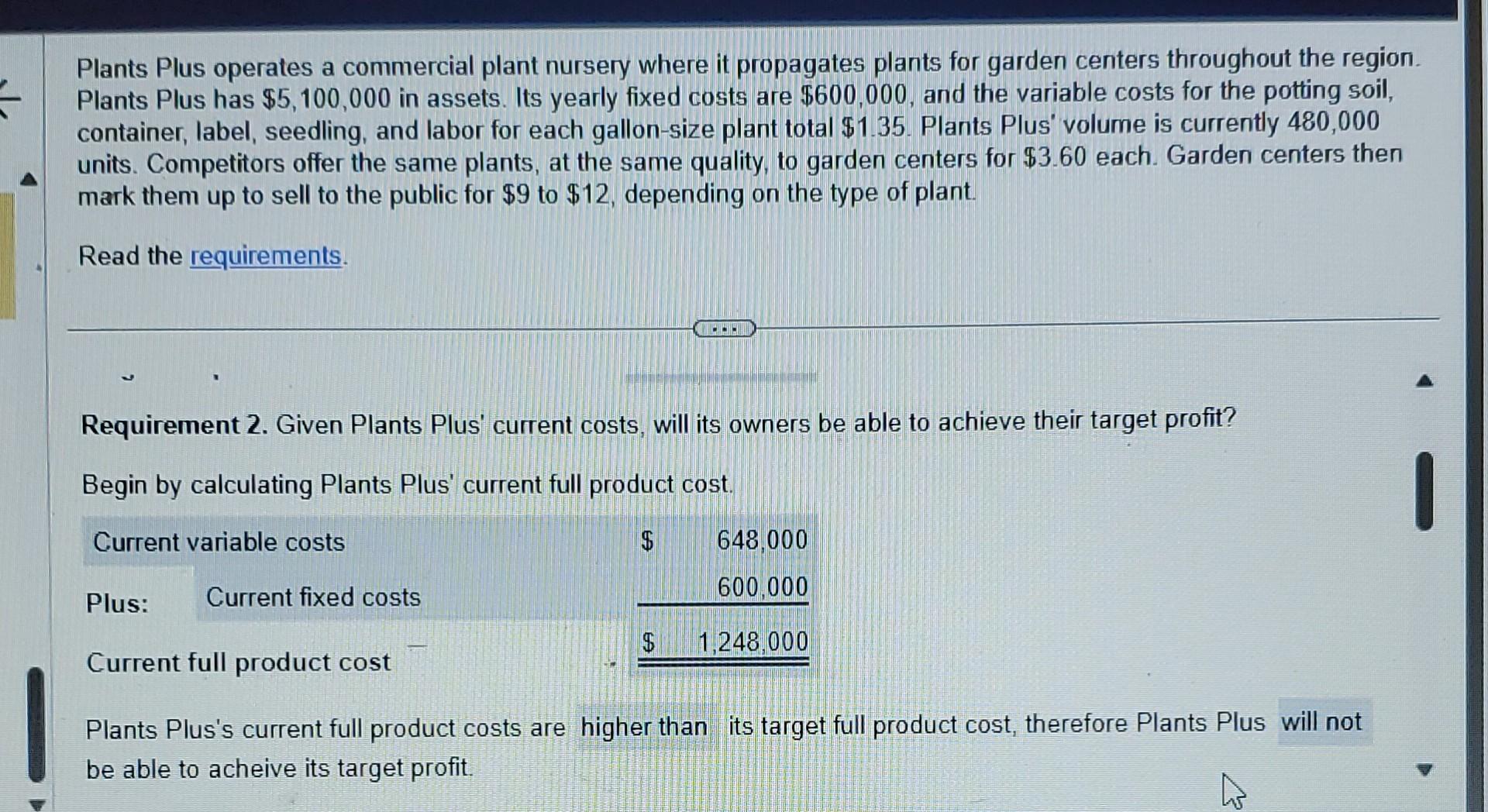 Solved Requirement 3. Assume Plants Plus has identified ways | Chegg.com