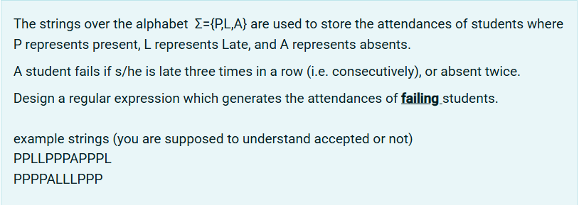 Solved Automata The strings over the alphabet Sigma={P,L,A} | Chegg.com