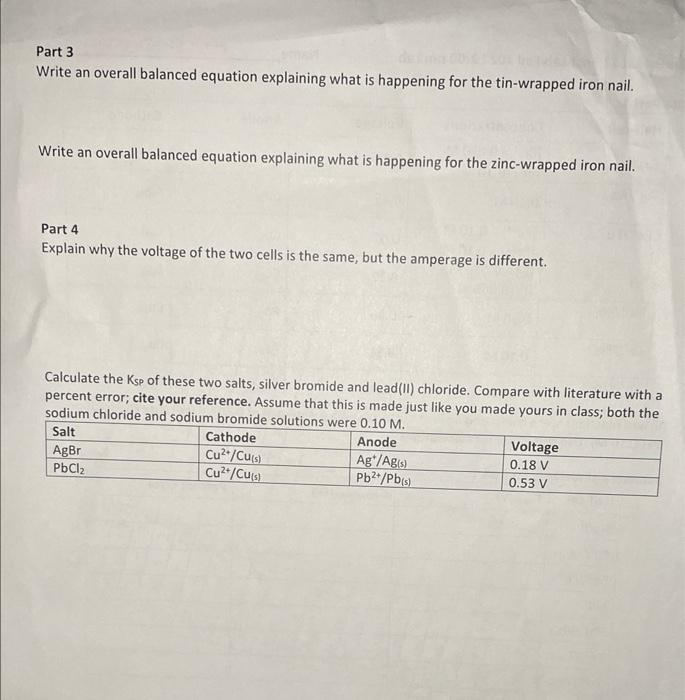 Solved Part 3 Write an overall balanced equation explaining | Chegg.com