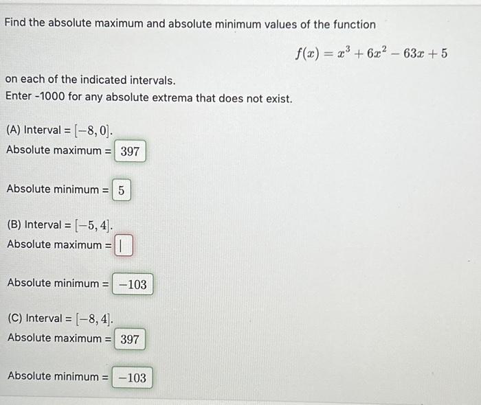 Solved Find the absolute maximum and absolute minimum values | Chegg.com