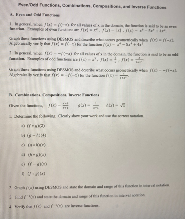 Solved Even/Odd Functions, Combinations, Compositions, and | Chegg.com