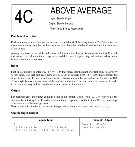 Solved ABOVE AVERAGE 40 Input Standard input Output Standard | Chegg.com