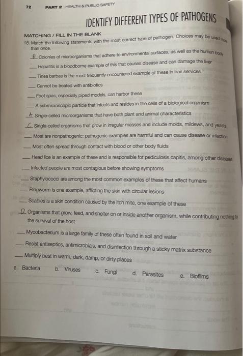 Solved HEALTH & PUBLIC SAFETY MATCHING / FILL IN THE BLANK | Chegg.com