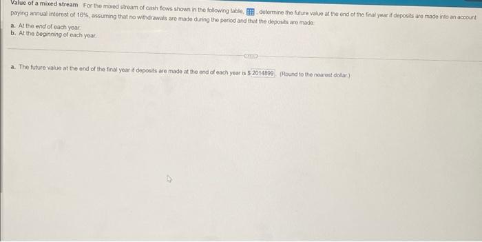 Solved Value of a mixed stream For the moied stream of casti | Chegg.com