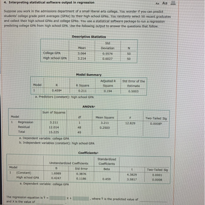 Solved 4 Interpreting Statistical Software Output In 7915